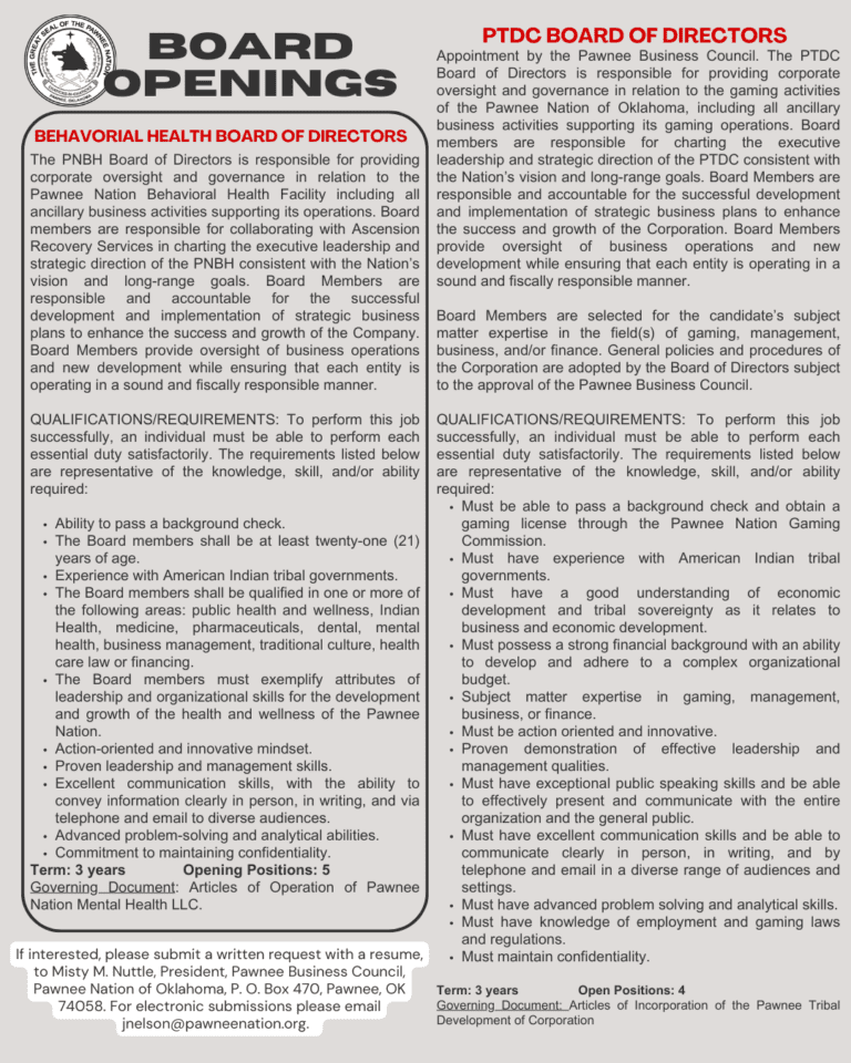 Board Openings | Pawnee Nation