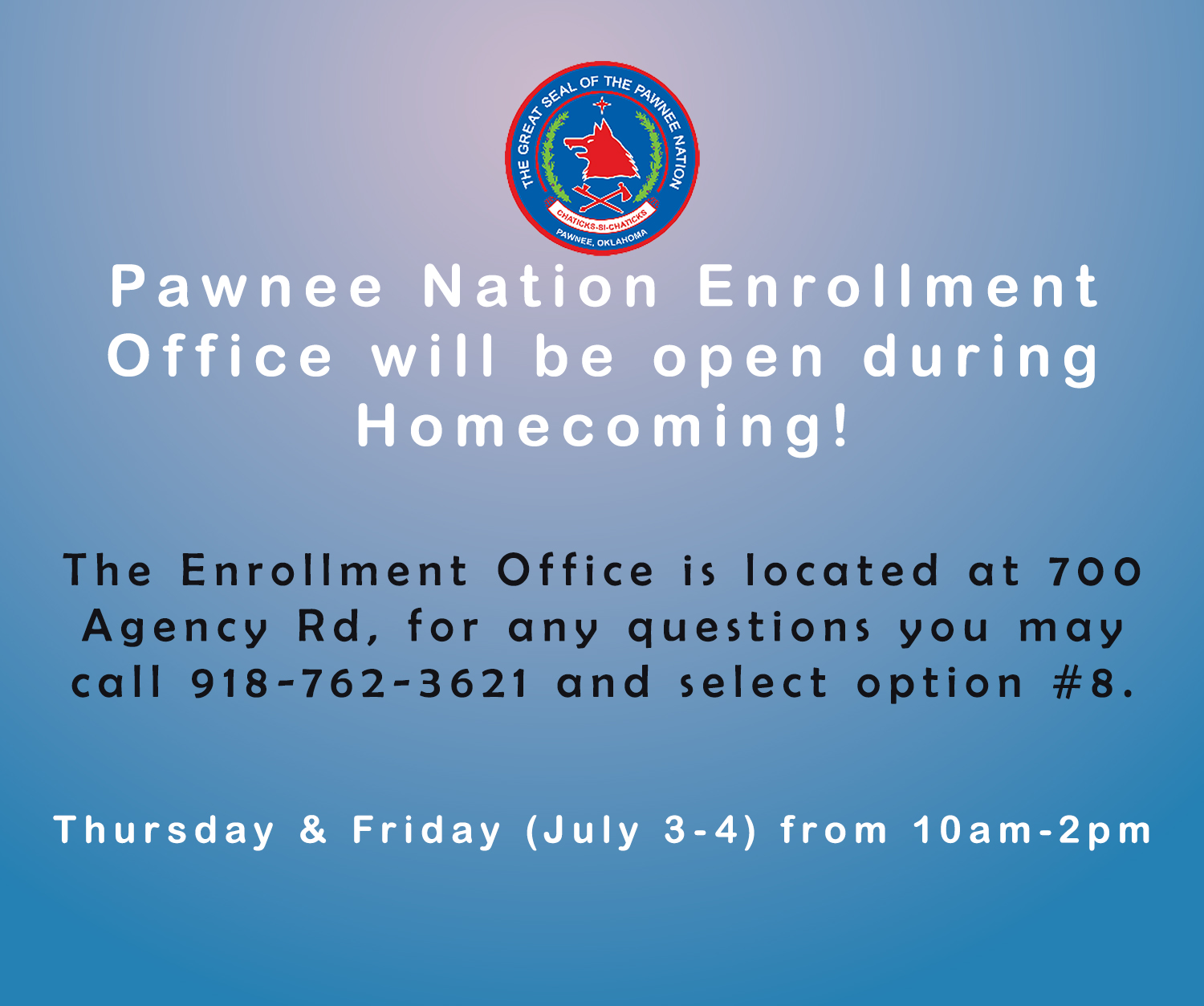 Pawnee Nation Enrollment Office will be open during Homecoming ...