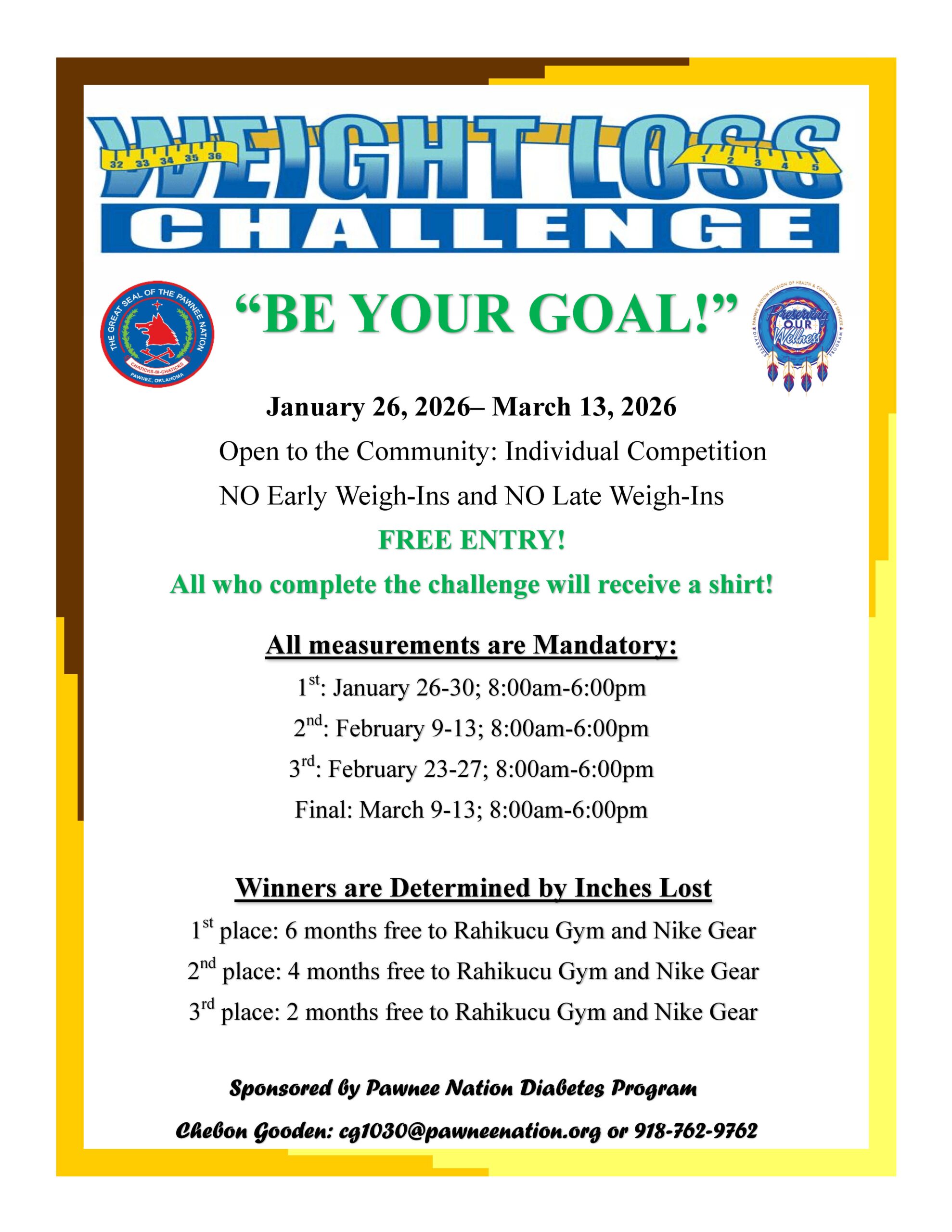 "BE YOUR GOAL" WEIGHT LOSS CHALLENGE! | Pawnee Nation of Oklahoma